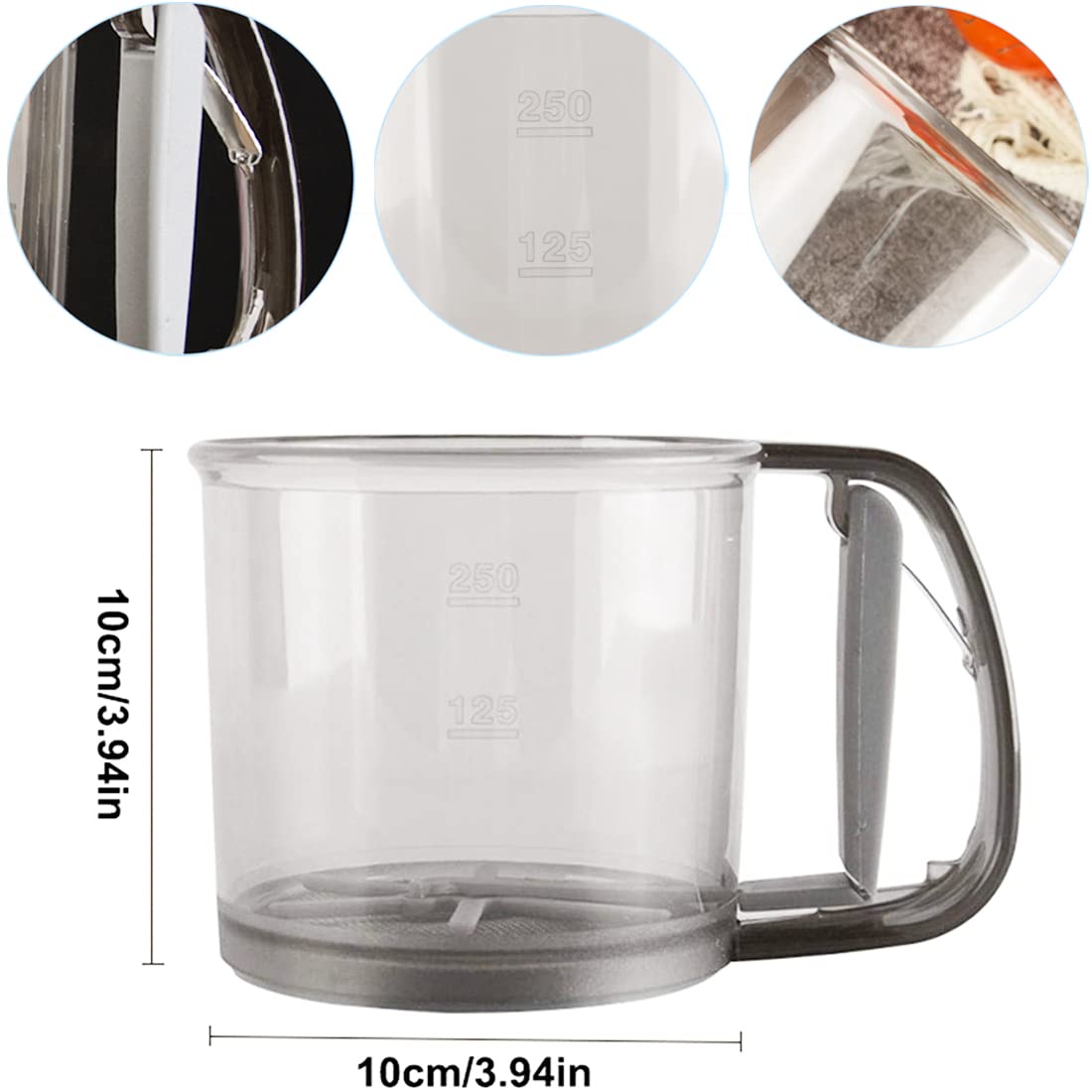 Flour Sifter,Sifter for Baking,Flour Sieve with Hand Press Design,3 Cup Capacity Fine Mesh Kitchen Cooking Sieve Tools for Cooking,BPA Free,Gray (Grey Sifter)