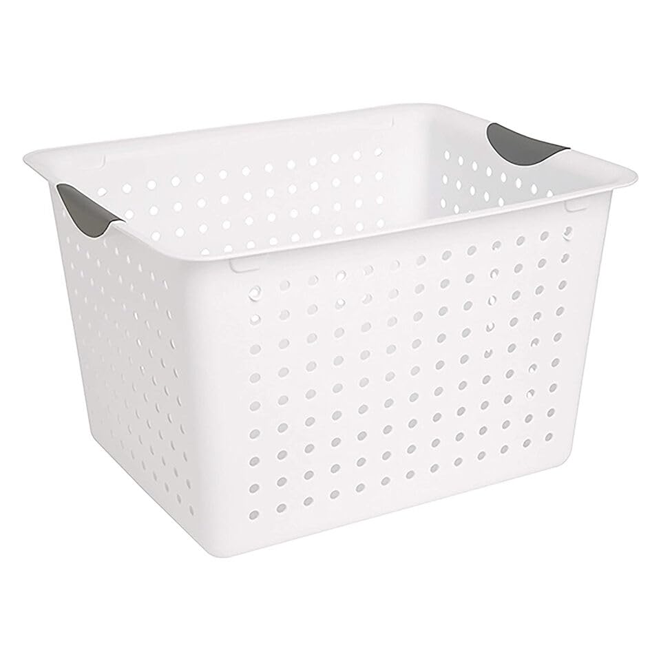 IFFANY Large Deep Durable Ultra Plastic Storage Basket Tote, White (6 Pack), IFFANY+97