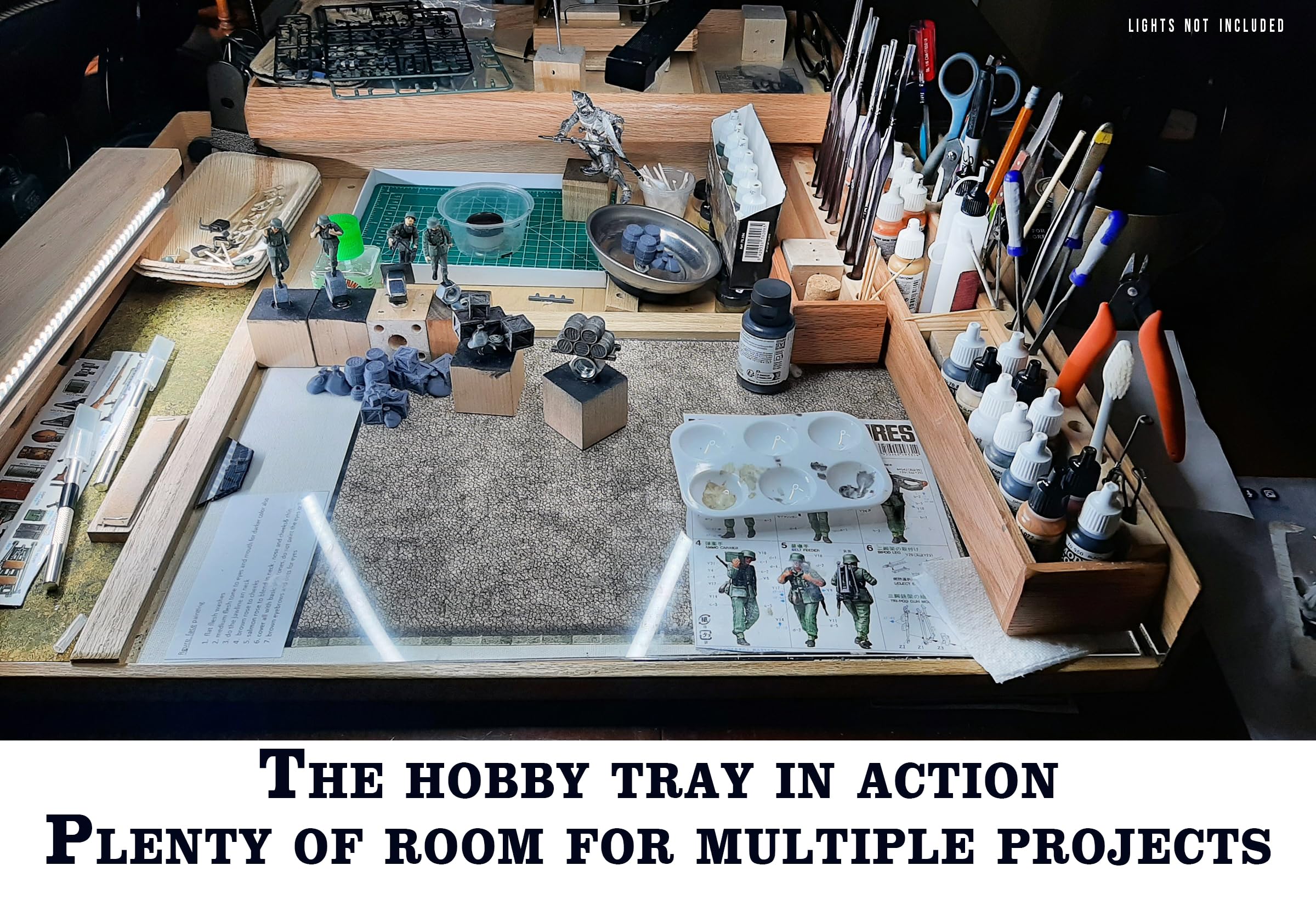 Hobby Tray, Model Building Work Area, 18x24 Modeling Work Station, Resin Printing, Crafting Tray and Portable Work Area (Natural Wood)