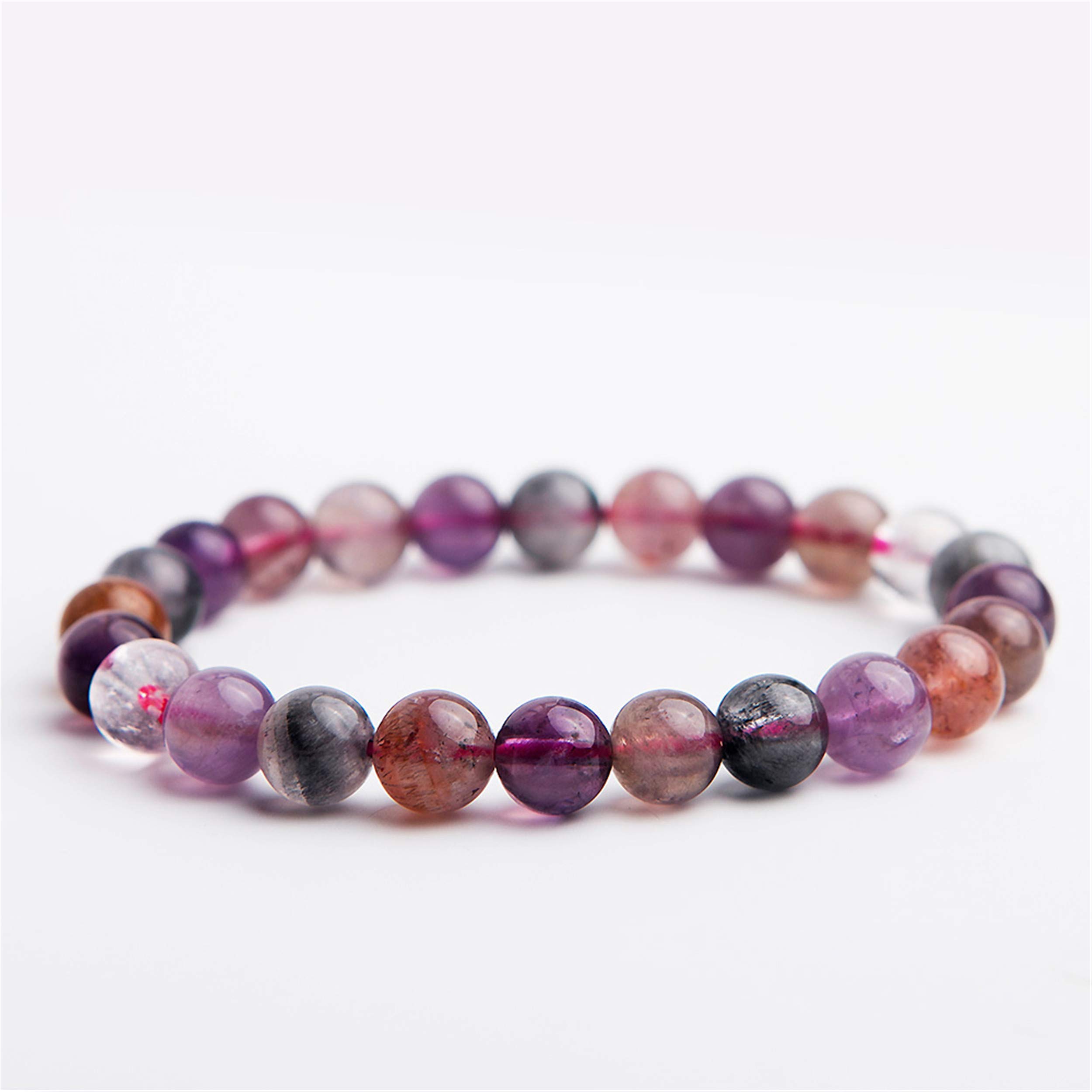 Colorful Natural Cacoxenite Auralite 23 Crystal Round Bead Woman Bracelet 7mm
