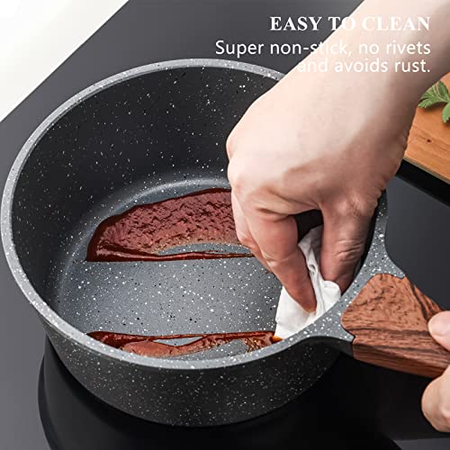 SENSARTE Nonstick Sauce Pan with Lid, 2QT Small Sauce Pot with Swiss Granite Coating, Stay-cool Handle, Multipurpose Handy Little Saucepan, Induction Capable, PFOA Free