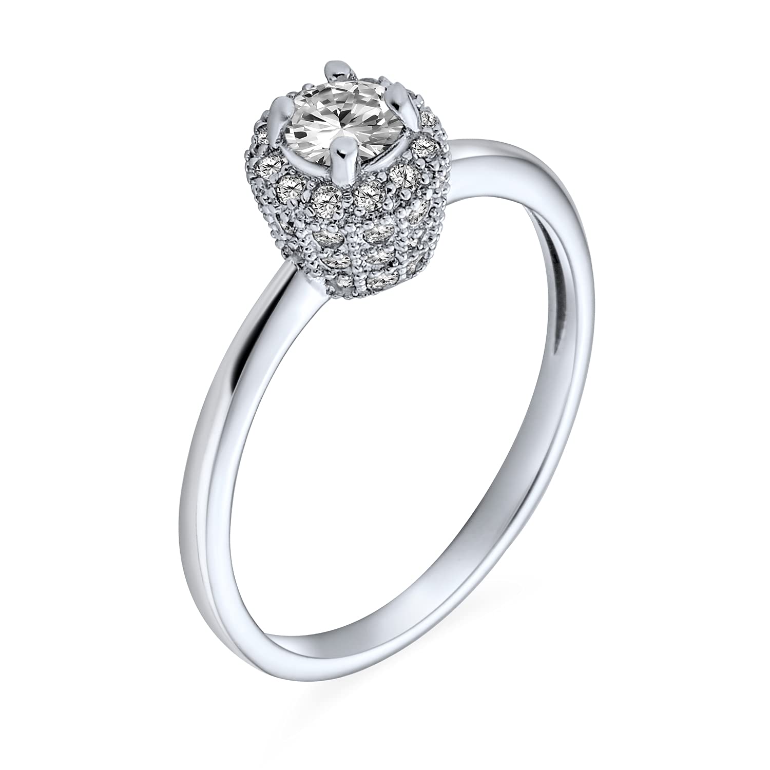 Delicate Petite .50CT AAA CZ Minimalist Halo Cathedral Setting Brilliant Cut Round Solitaire Engagement Promise Ring For Women Thin 2MM Plain Band .925 Sterling Silver
