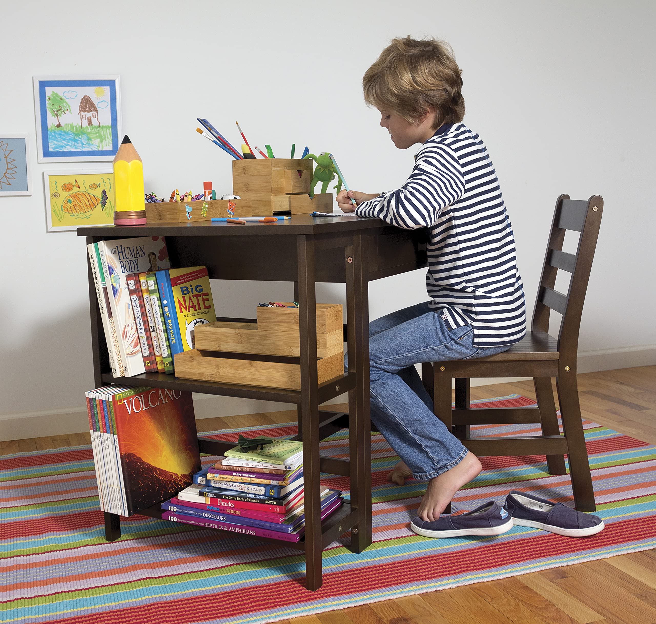 Lipper International 584WN Child's Work Station Desk and Chair, Walnut Finish