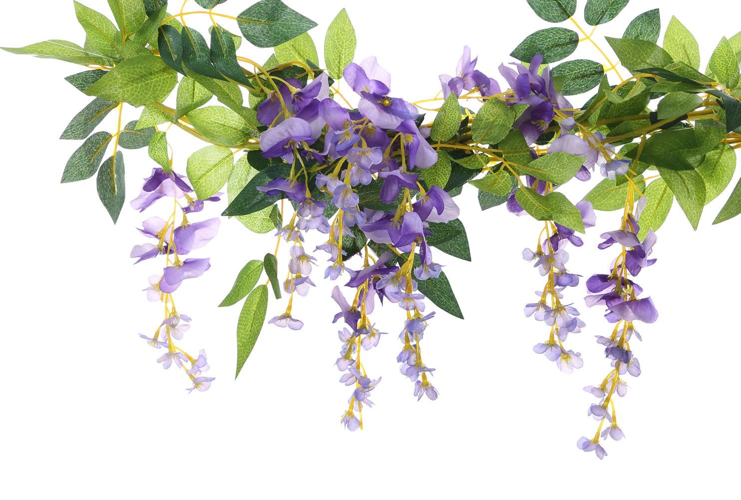 UUPP 2Pcs 6.6Ft Artificial Flowers Vines Silk Wisteria Artificial Garlands Fake Hanging Green Leaf Flower Ivy Vines for Home Garden Wedding Arch Decor, Purple