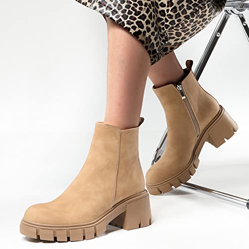 FASDNENDYS Women Shoes Fashion Nude Boots Thick Sole Thick Heel Women Boots Breathable Cam Walking Boot Tall