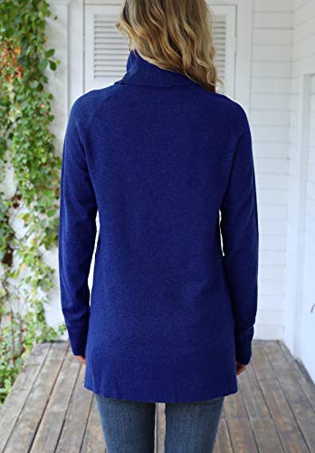 HWOKEFEIYU Womens Turtleneck Sweaters Long Sleeve Side Split Pullover Loose Knit Jumper(Royal Blue,X-Large)