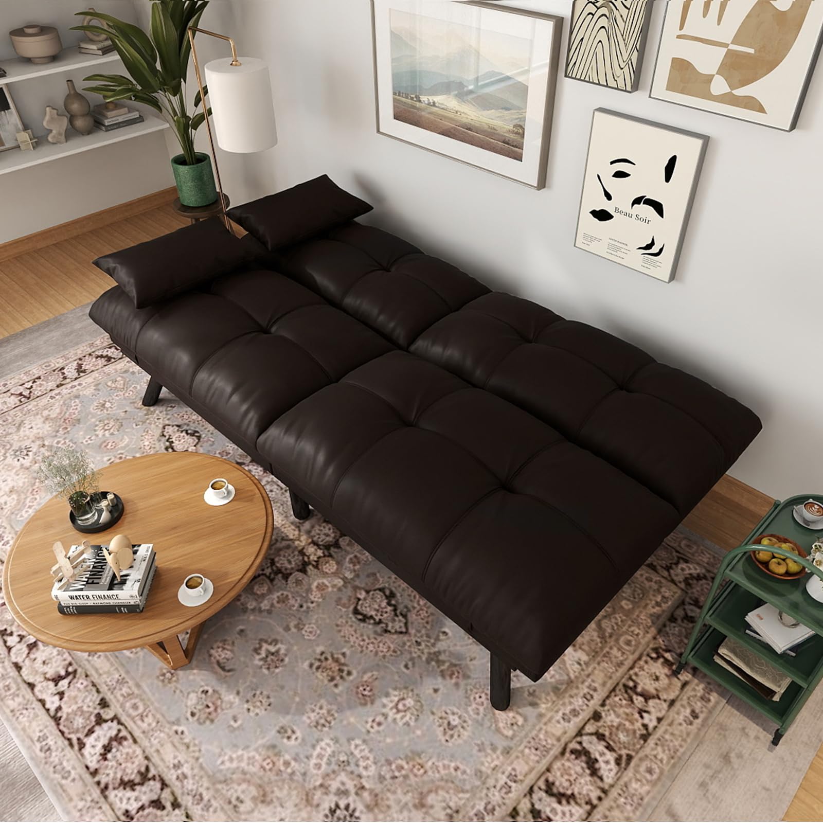 Futon Sofa Bed, Convertible Sofa Bed, Sofa Bed Couch Water-Resistant Fabric with 2 Cushions for Living Room Sofa Bed (Pare Black)