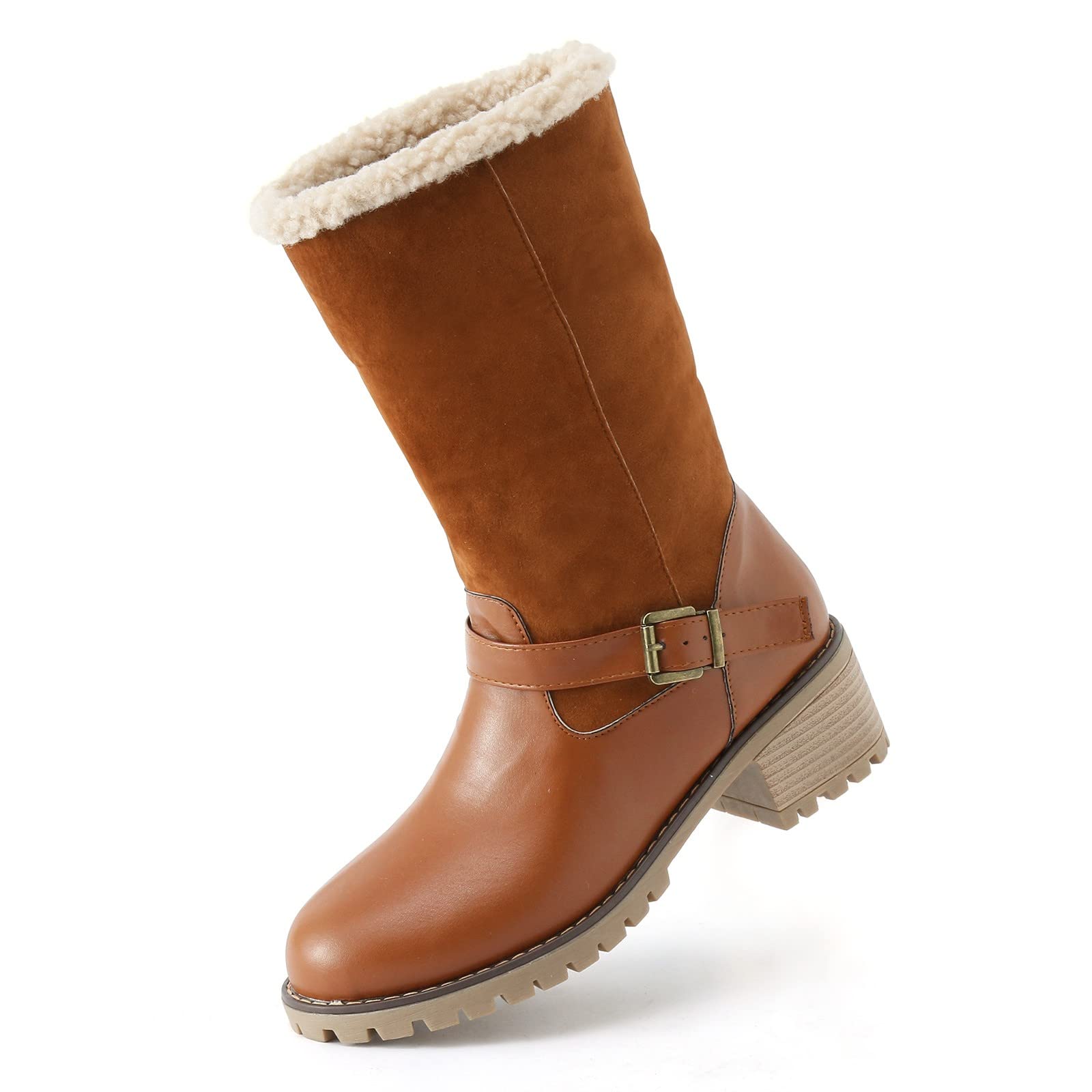 Foldap Knee High Boots Women Winter Cotton Boots,Low-Heel Thermal Comfortable Outdoor Non-Slip Outdoor Mid-Calf Snow Boots