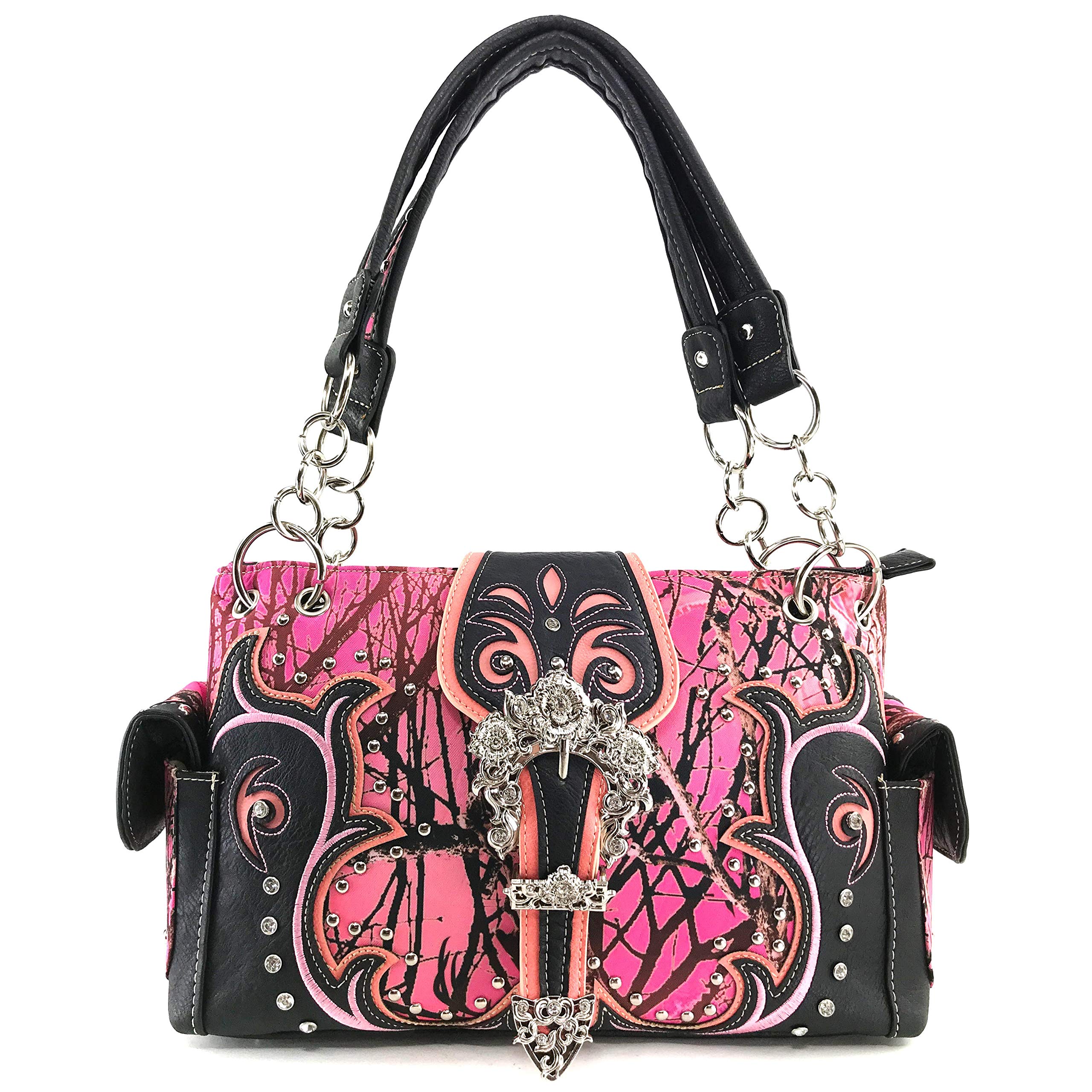 Zelris Camouflage Shine Glow Floral Rose Buckle Women Conceal Carry Handbag (Orange)