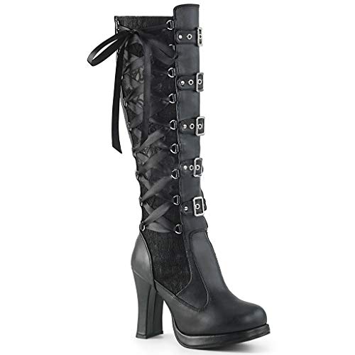 FASDNENDYS Womens Pointed Toe Knee High Boots Tied Shoes Cross Boots Kneeth Leather Women Lady High Heel Boots Black