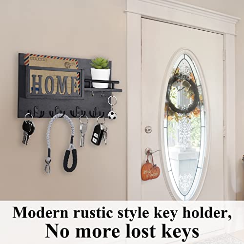 WYTAOHZL Key Holder for Wall Mail Organizer Shelf 4 Double Key Hooks Decorative Black Key and Mail Rack Mail Key Holder for Wall Metal Home Stylish Design 14.6"x8.7"x2.6"