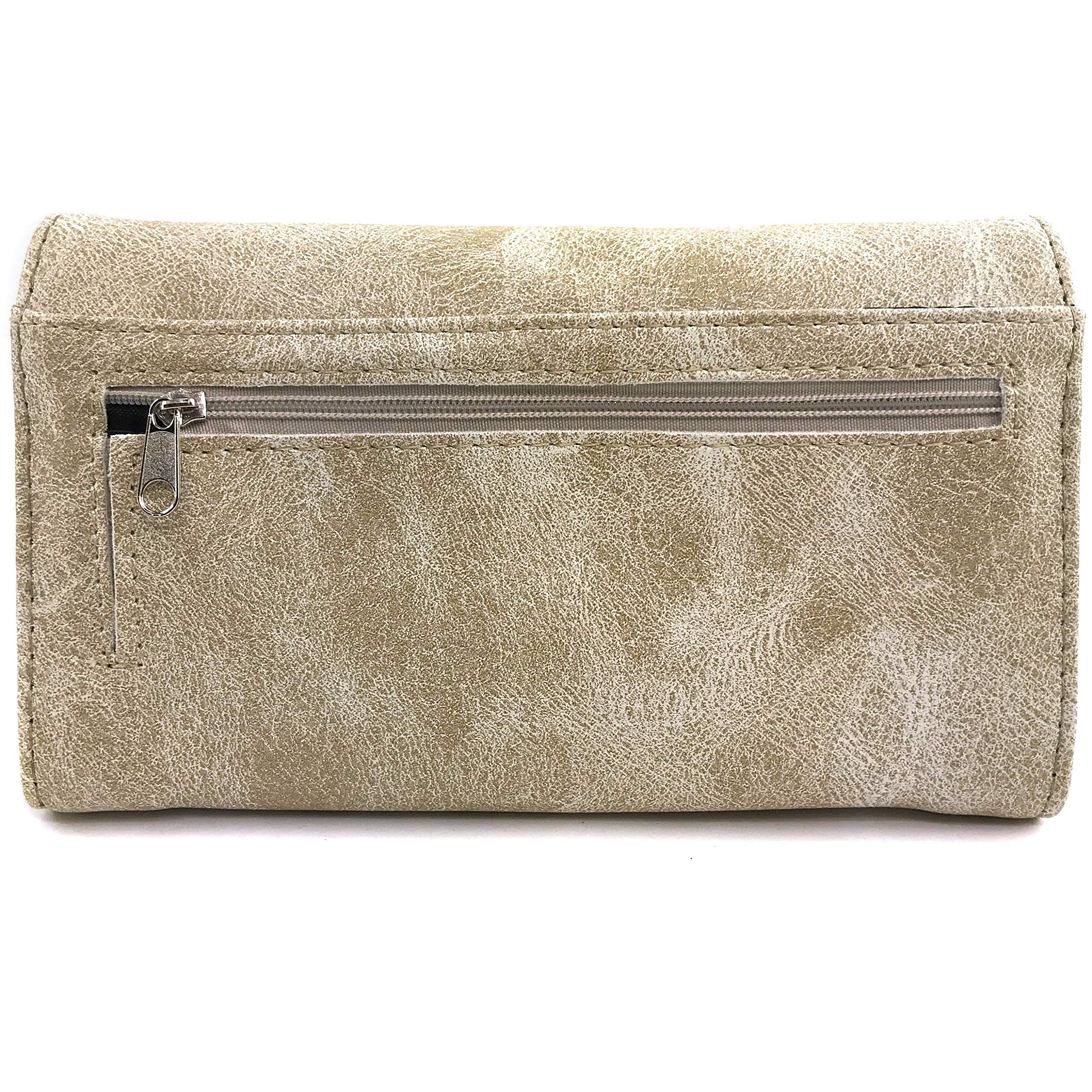 Zelris Colorful Native Tribal Patterns Concho Crossbody Wrist Trifold Wallet (Beige)