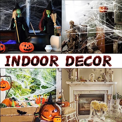 Xgunion Halloween Decorations 1200 Sqft Spider Webs Decorations Halloween Spider Web with 100 Extra Fake Spiders Super Stretchy Spider Webs for Halloween Decor Indoor and Outdoor Party Supplies