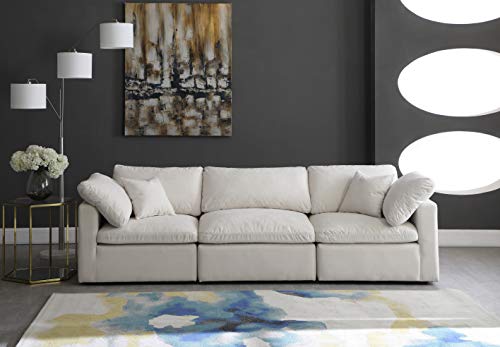 Meridian Furniture 602Cream-S105 Plush Collection Contemporary Down Filled Comfort Overstuffed Velvet Upholstered Modular Sofa 3-Seater Cream