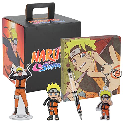 JUST FUNKY Naruto Shippuden Naruto Uzumaki Looksee Collector Box | 5 Official Naruto Collectibles | Includes Wall Canvas, Enamel Pin, Keychain, Acrylic Stand, and Floaty Pen | Collect Them All