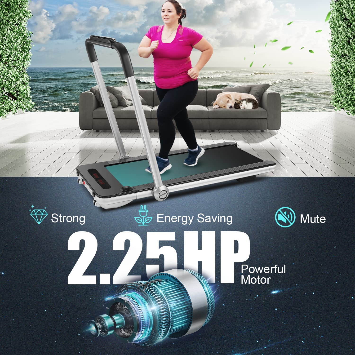 FUNMILY 2 in 1 Under Desk Treadmill, Folding Electric Treadmill with Remote Control,12 Preset Programs, and LED Display Compact Treadmill Walking Pad Running Machine for Home Office Small Space Black