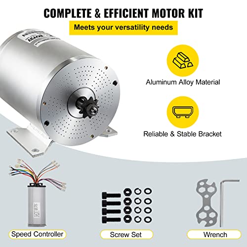 VEVOR Brushless Motor Kit, 2KW 48V 42A Brushless Motor Kit High Speed 4300RPM Electric Scooter Motor w/Mounting Bracket, Go Kart Motor for Bicycle Motorcycle, Speed Controller, Throttle, E-Bike