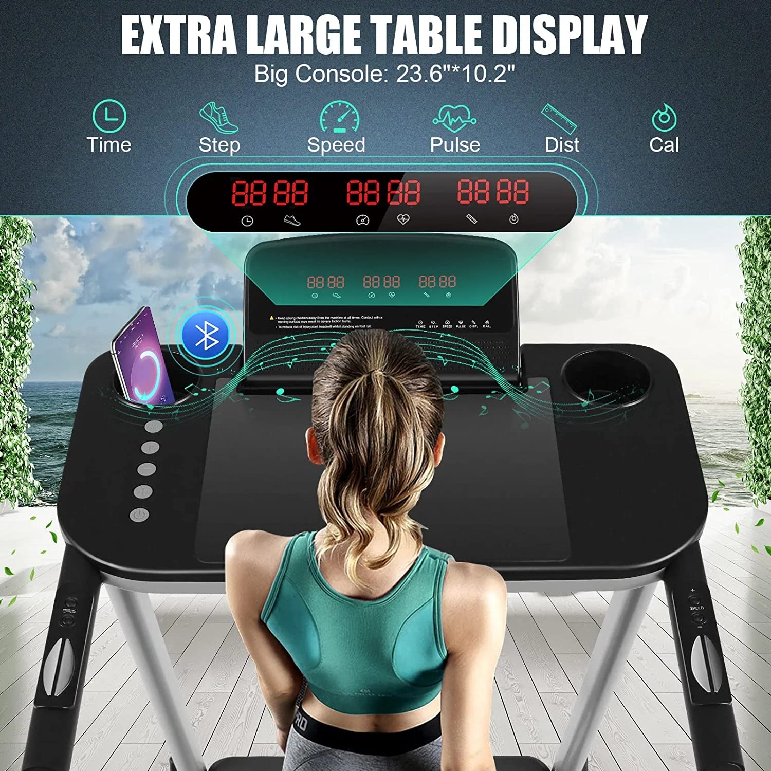 FUNMILY 4-in-1 Treadmill with Large Desk, 2.25HP Folding Electric Treadmills, Pet Treadmill, LCD Display, Bluetooth Speakers, Walking Jogging Running Machine for Home/Office Use