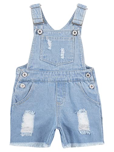iiniim Toddler Kids Girls Adjustable Straps Jean Shortall Overalls Denim Ripped Hot Pants Blue 6-12 Months