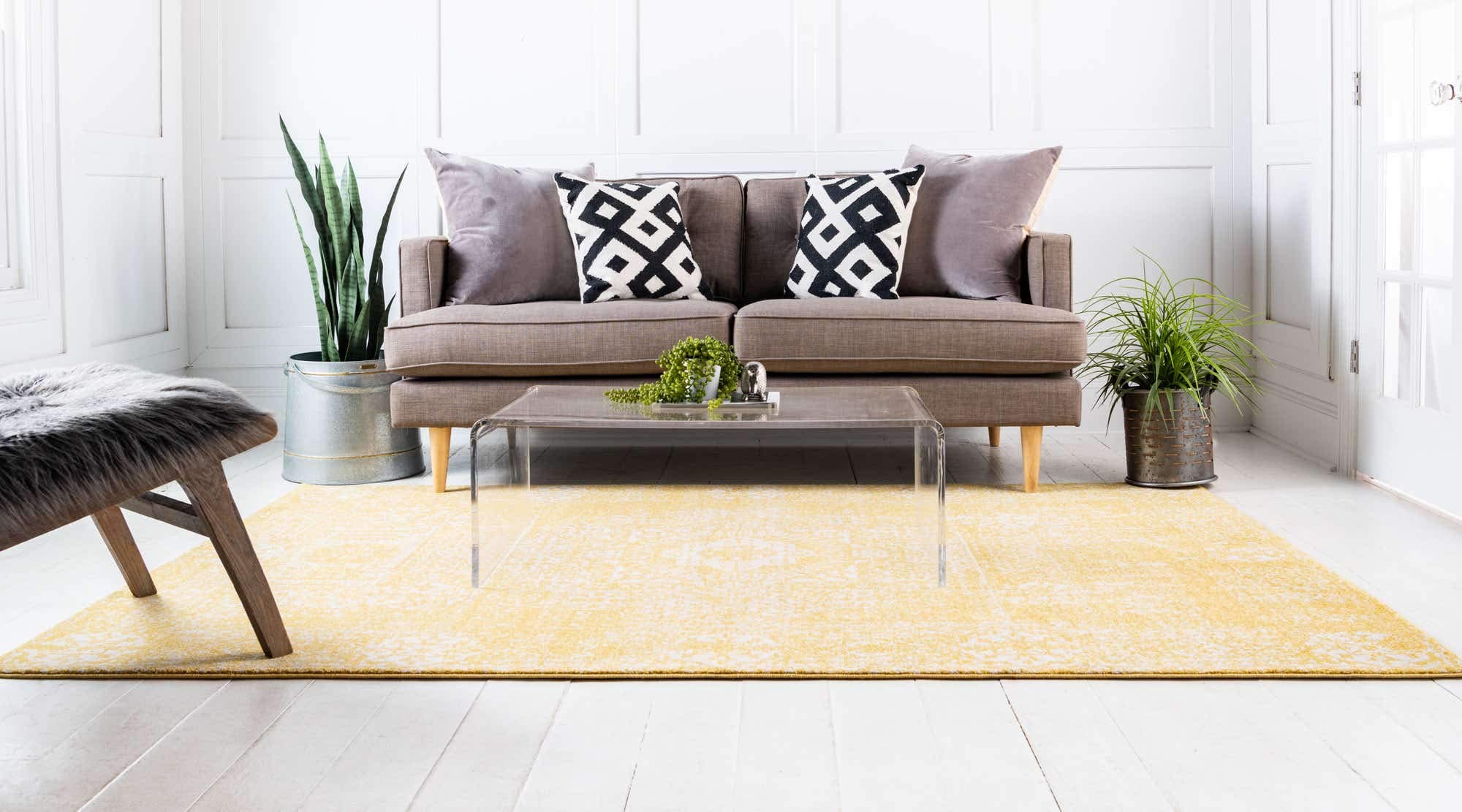 Unique Loom Tradition Collection Classic Southwestern Distressed Casual Design Area Rug, 5 ft x 8 ft, Yellow/Ivory