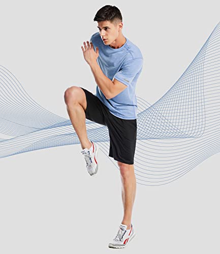 Mens Workout Shirt Quick Dry Athletic Fit Running Gym Sports Performance Tee Shirts(M,Marled Sky Blue)