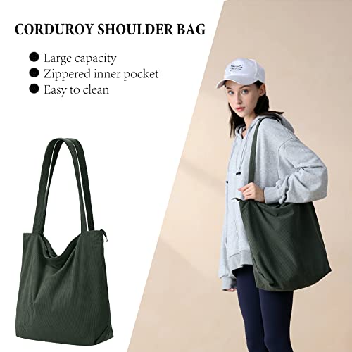Iioscre Corduroy Tote Bag for Women,Tote Bag with Zipper,Large Capacity Casual Shoulder Handbags with Inner Pockets