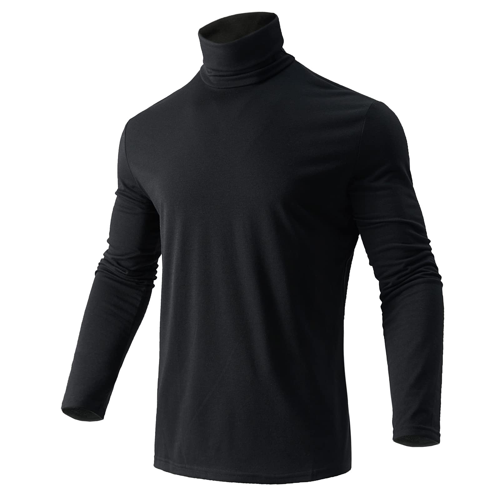 Dicodoum Black Men Turtleneck Long Sleeve Thermal Underwear Tops Slim Fit Basic Pullover Turtle Neck Sweaters Lightweight Casual Shirts M