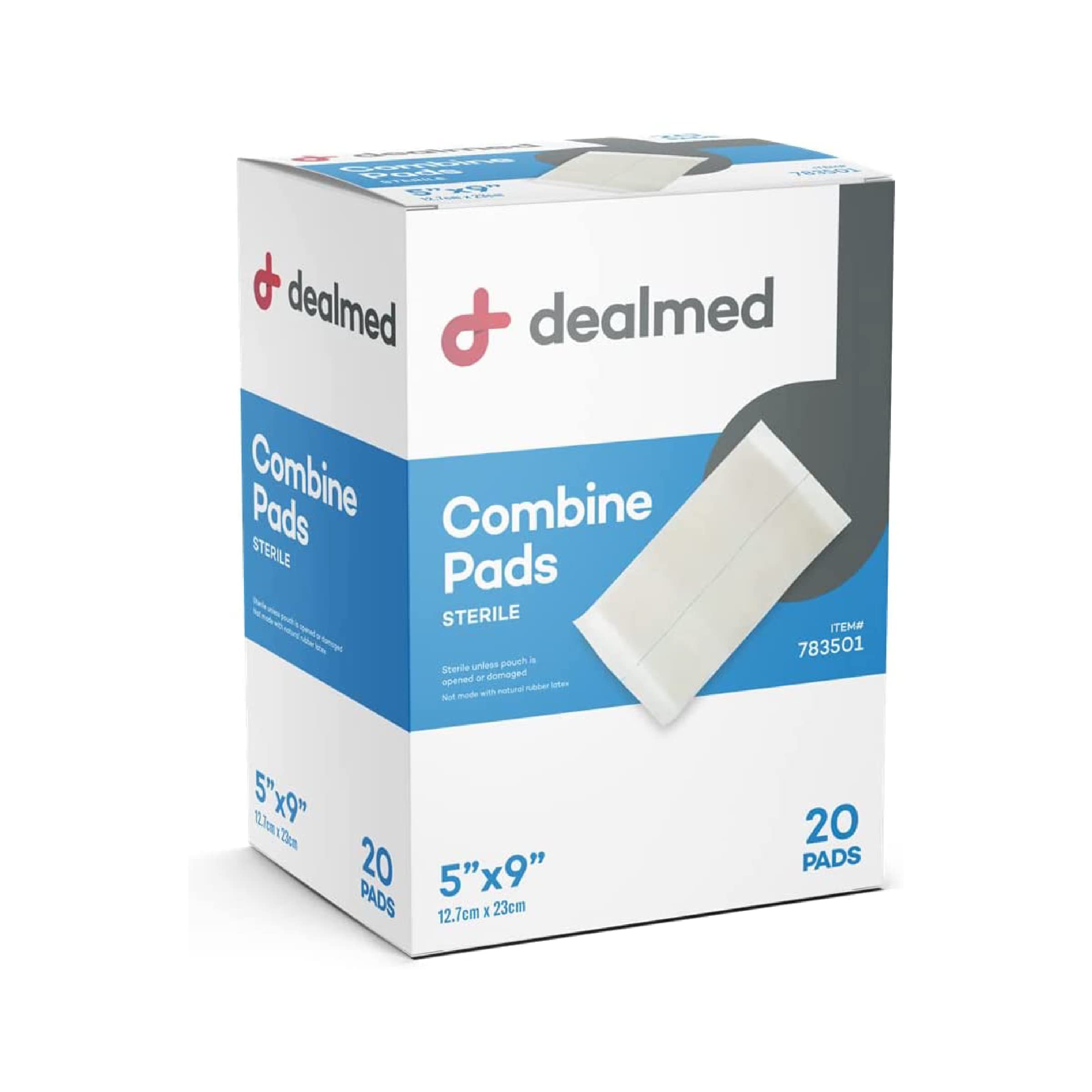 Dealmed 5" x 9" Abdominal (ABD) Combine Pads, Sterile, Individually Wrapped, Disposable, Latex-Free Wound Dressing for First Aid Kit and Medical Facilities, 20/Box (Pack of 1)
