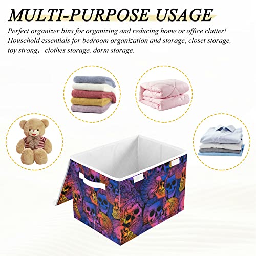 innewgogo Bearded Skulls Storage Bins with Lids for Organizing Closet Organizers with Handles Oxford Cloth Storage Cube Box for Books