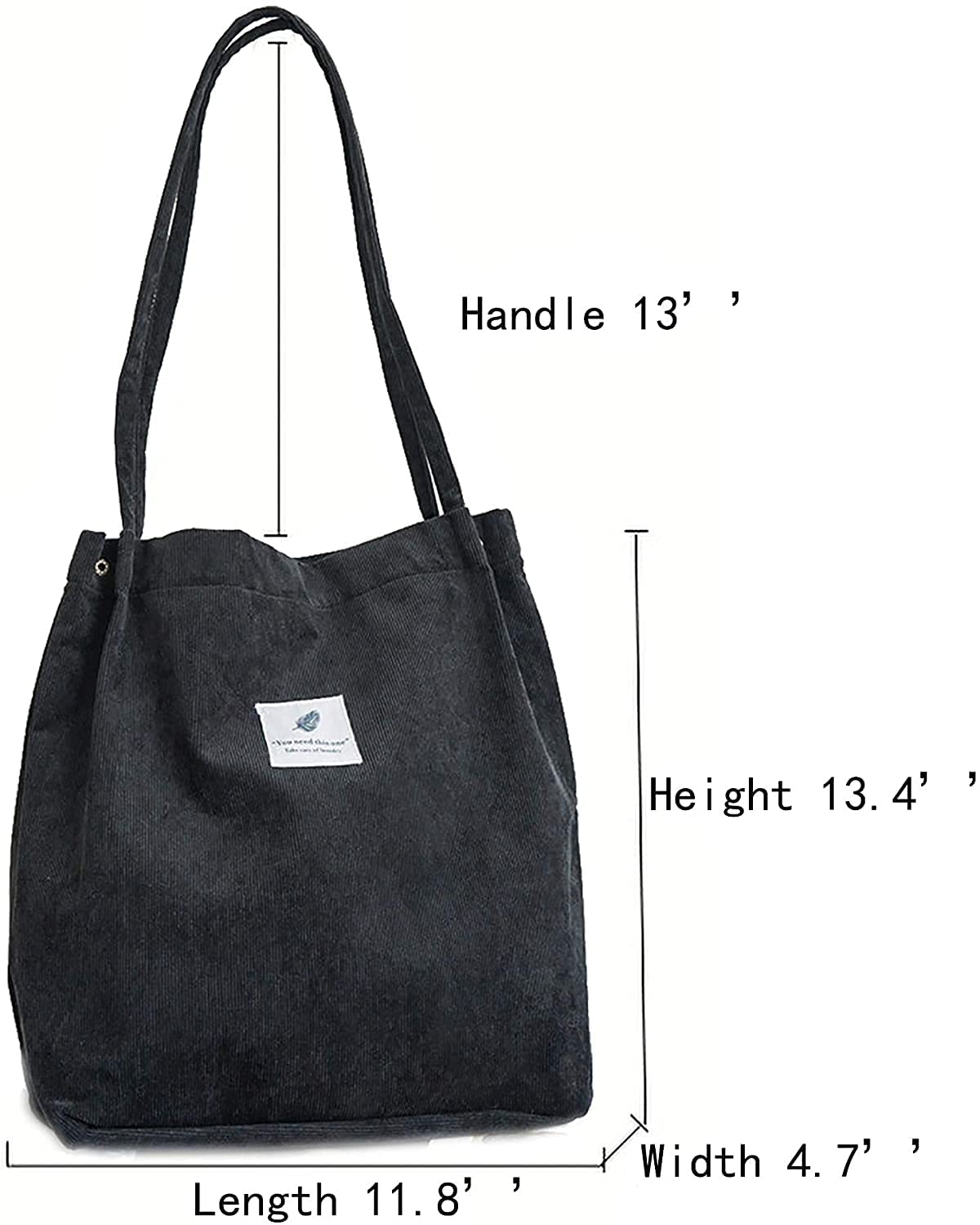 TCHH-DayUp Corduroy Tote Bag for Women Girl Canvas Handbags Shoulder Purse (Black) Medium