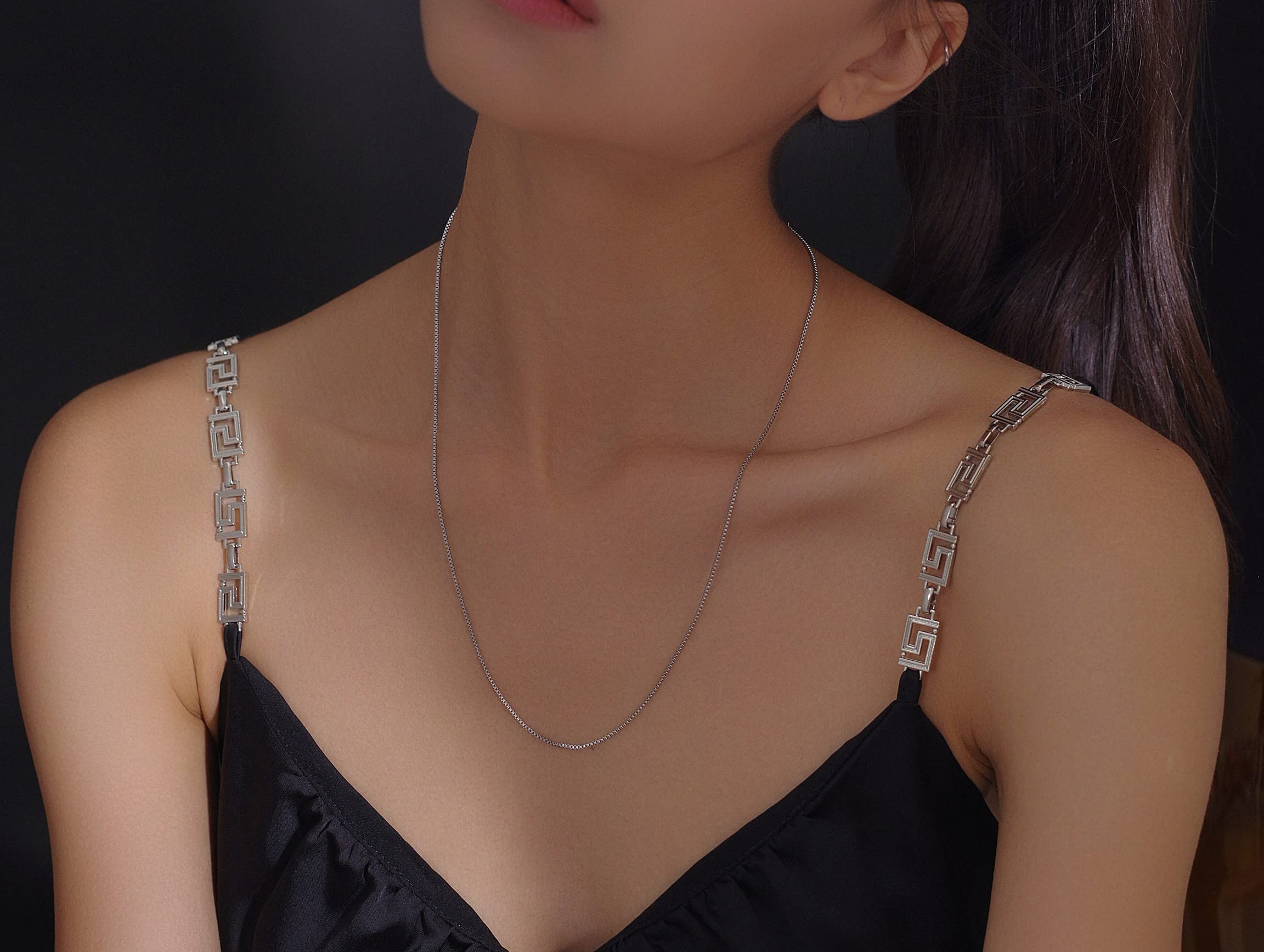 CONRAN KREMIX Silver Box Chain Necklace For Women Men 1.0 MM Thin Chain Necklace No Tarnish 18 Inch Stainless Steel Necklace