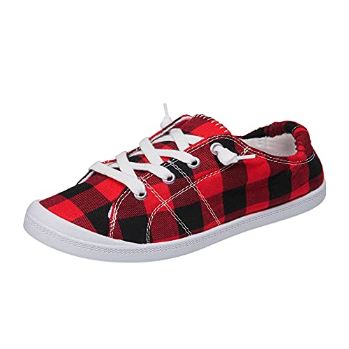 FASDNENDYS Women's Canvas Shoes Vulcanize Soft Ladies Autumn Loafers Flat Shoes Men Leather Shoes Red