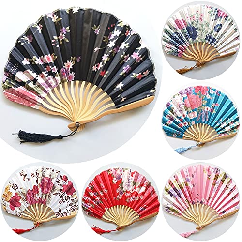 Folding Fan Pattern Chinese Style Hand Held Fans Silk Bamboo Folding Fans Handheld Wedding Hand Fan Cool Bamboo Flower (J) (O)