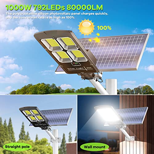HYPERAZA 1000W Solar Street Lights Dusk to Dawn Solar Light 80000LM High Brightness Remote Controlled Solar Street Light Outdoor with Motion Sensor IP66 Waterproof fit for Yard, Garden, Parking Lot