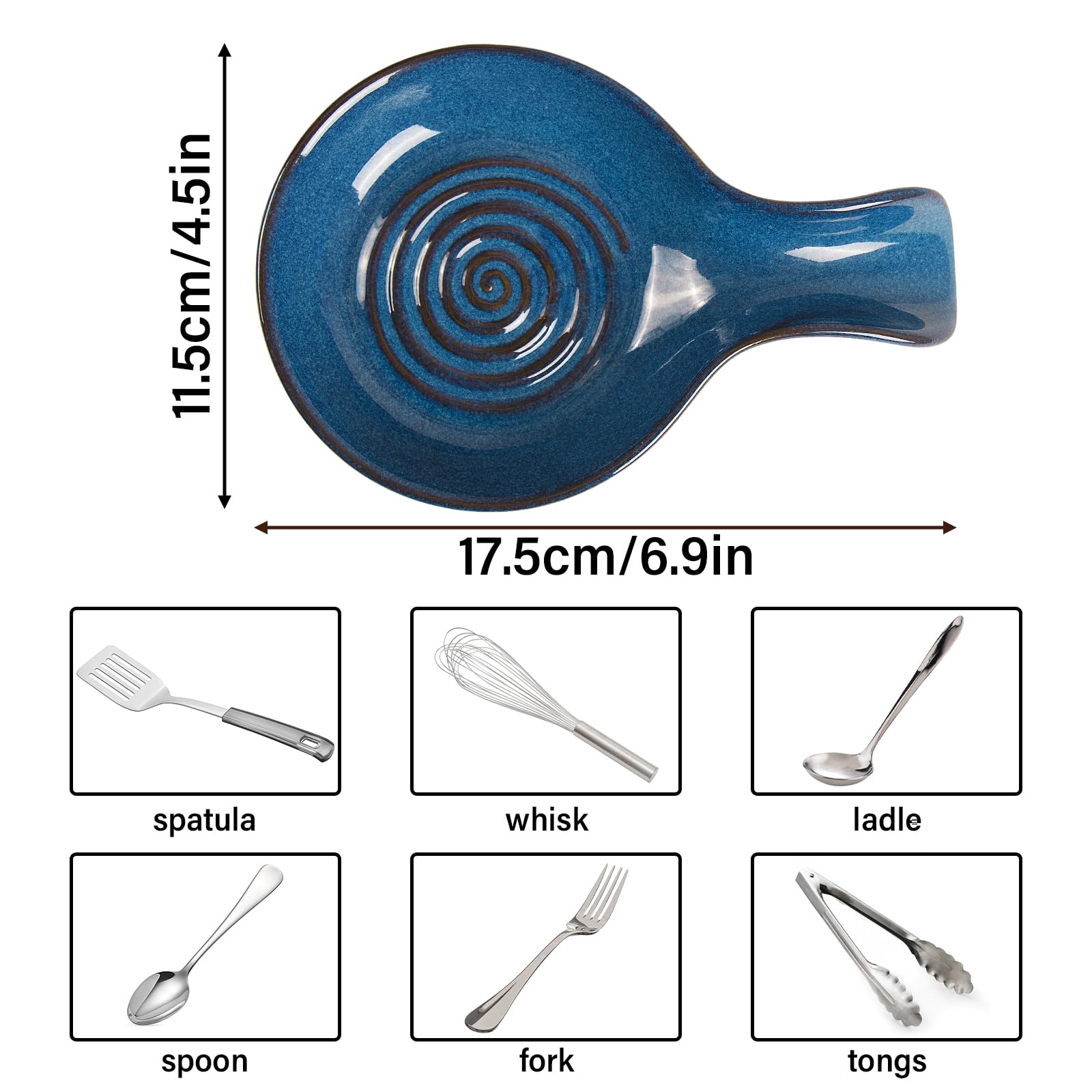 JINIHFW Spoon Rest for Kitchen, Ceramic Spoon Holder for Stove Top, Cooking Spoon Holder,Coffee Spoon Holder,Heat Resistant Utensil Rest for Countertop, Dishwasher Safe, Blue (1 pcs)