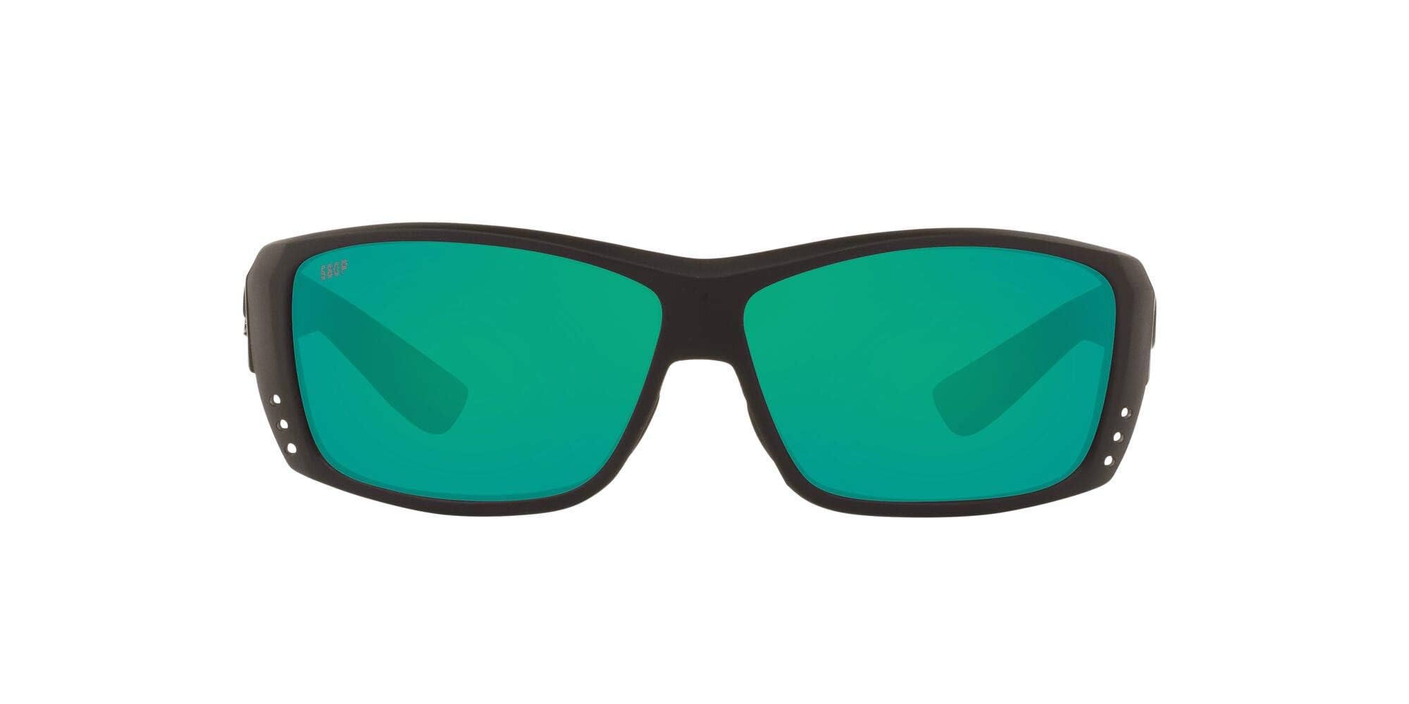 Costa Del Mar Mens Cat Cay Rectangular Sunglasses, Matte Black/Electric Green/Grey Silver Mirrored Polarized-580G, 61 mm