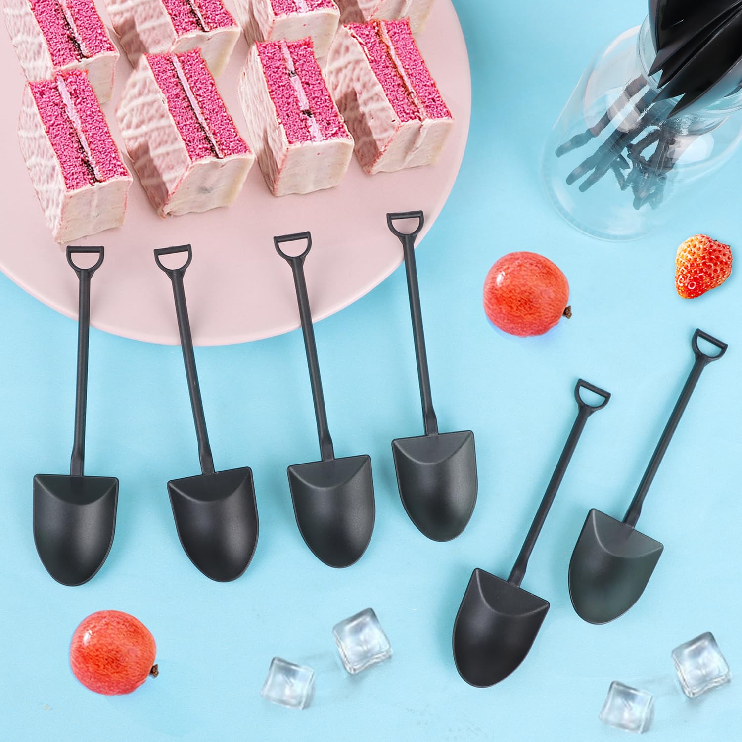 FOIMAS 80pcs Mini Shovel Spoons Disposable Platsic Dessert Shovel Shaped Spoon for Ice Cream Pudding Yogurt Party Supply,Black