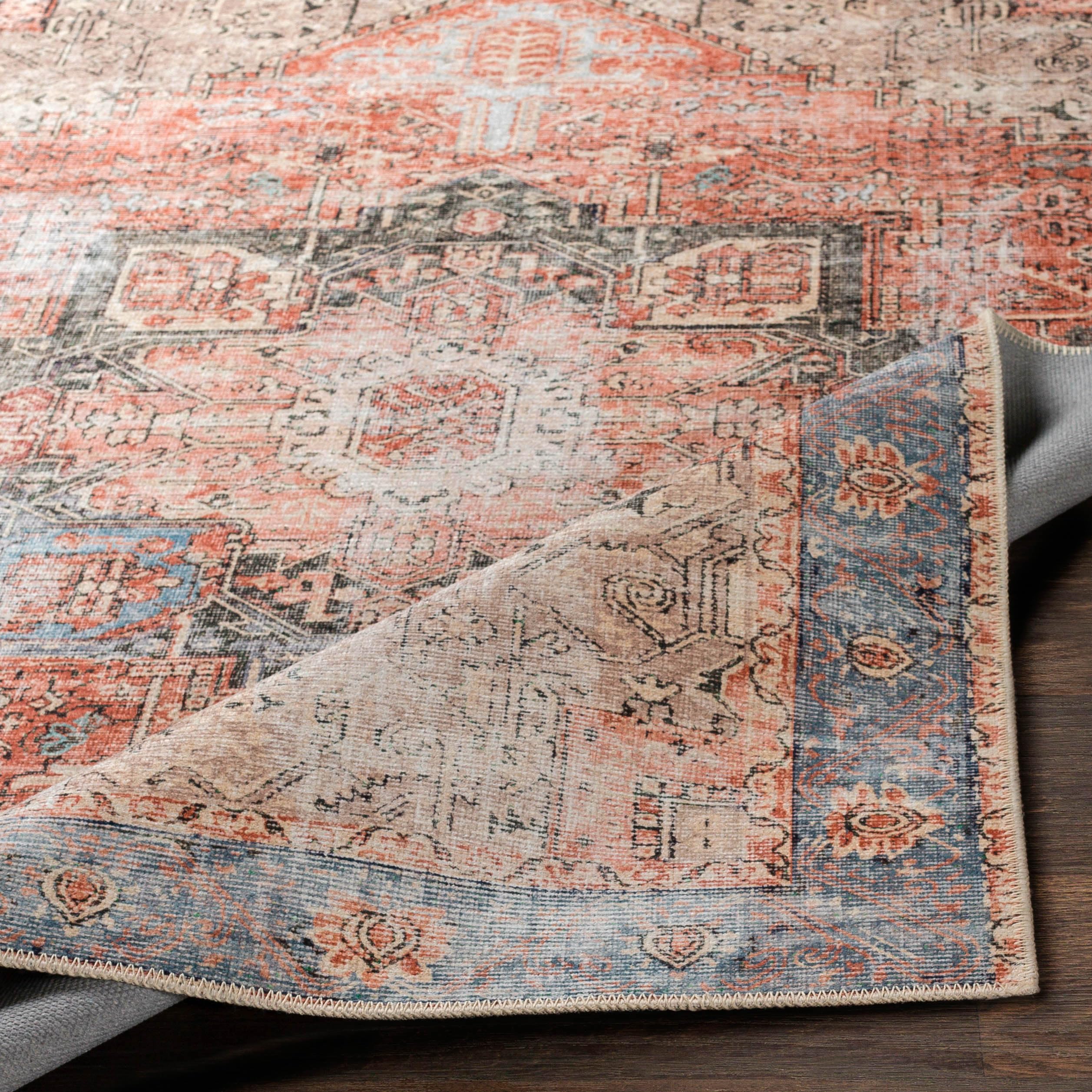 Livabliss Suri Vintage Washable Runner Area Rug,2'7" x 14',Rust/Blue