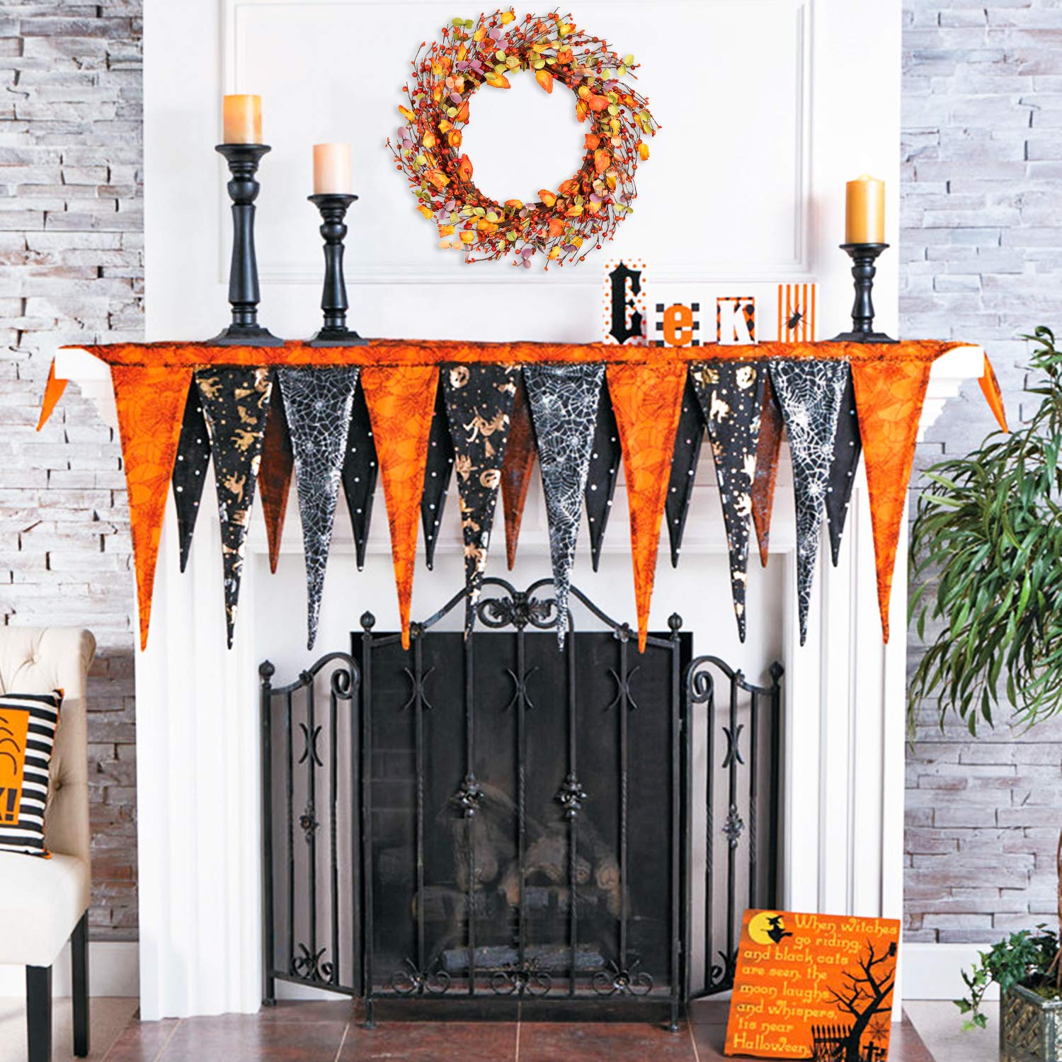 DearHouse Artificial Fall Wreath Red Berry Wreath,Clearance 18 inch Fall Maple Leaf Wreath for Front Door Fall Decorations