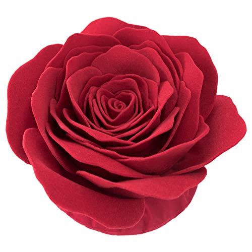 JWH 3D Flower Throw Pillow Cover Aesthetic Decorative Rose Floral Accent Pillow Case Round Cushion Handmade Pillowcase Couch Bed Living Room Chair Bedroom with Insert 14 Inch Red
