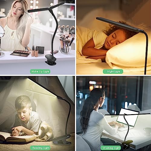 deaunbr LED Reading Light with Clip, Desk Lamp 48 LEDs 2600mAh Battery USB Rechargeable Book Lights Stepless Adjustable Brightness Eye Protection Table Lamps for Bed Headboard, Home, Office - Black