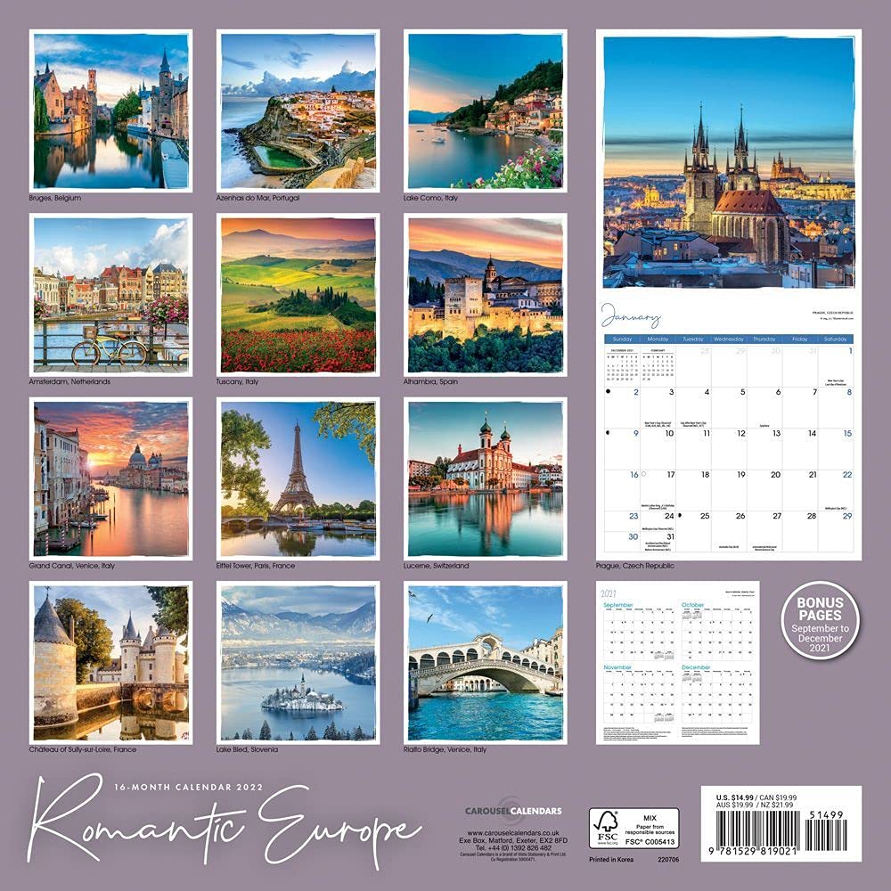 Carousel Calendars, Romantic Europe 2022 Wall Calendar