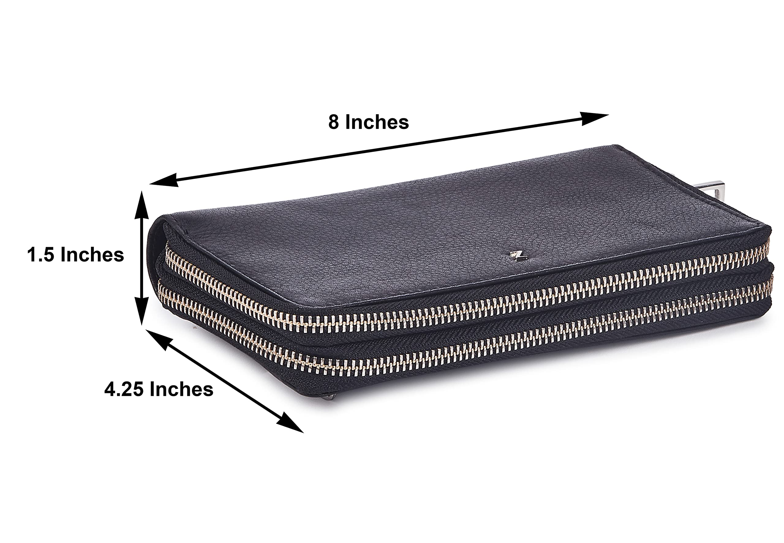 Zinda Genuine Leathers Women’s Wallet Purse Long Double Zip Around RFID Protection (Black)