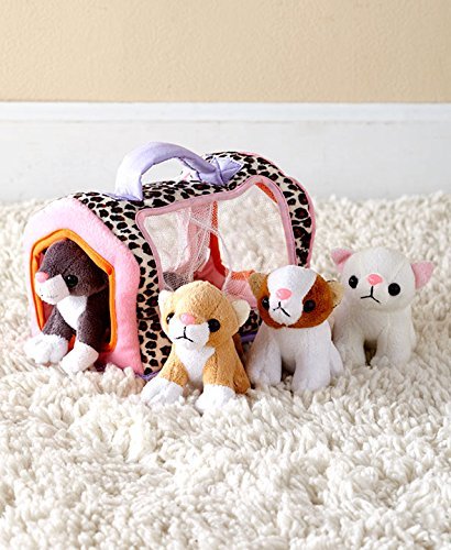Plush Kitty Cat Carrier with 4 Meowing Kittens | Plush Animal Toy Baby Gift | Toddler Gift (Cat Carrier)