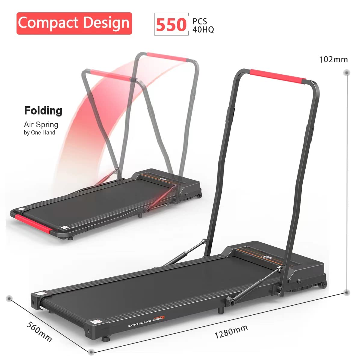 Folding Treadmill with Remote Control and Handlebar Foldable, Under Desk Portable Treadmills with LED Display, 2.5HP Walking Jogging Machine Walking for Home, Apartment, Office