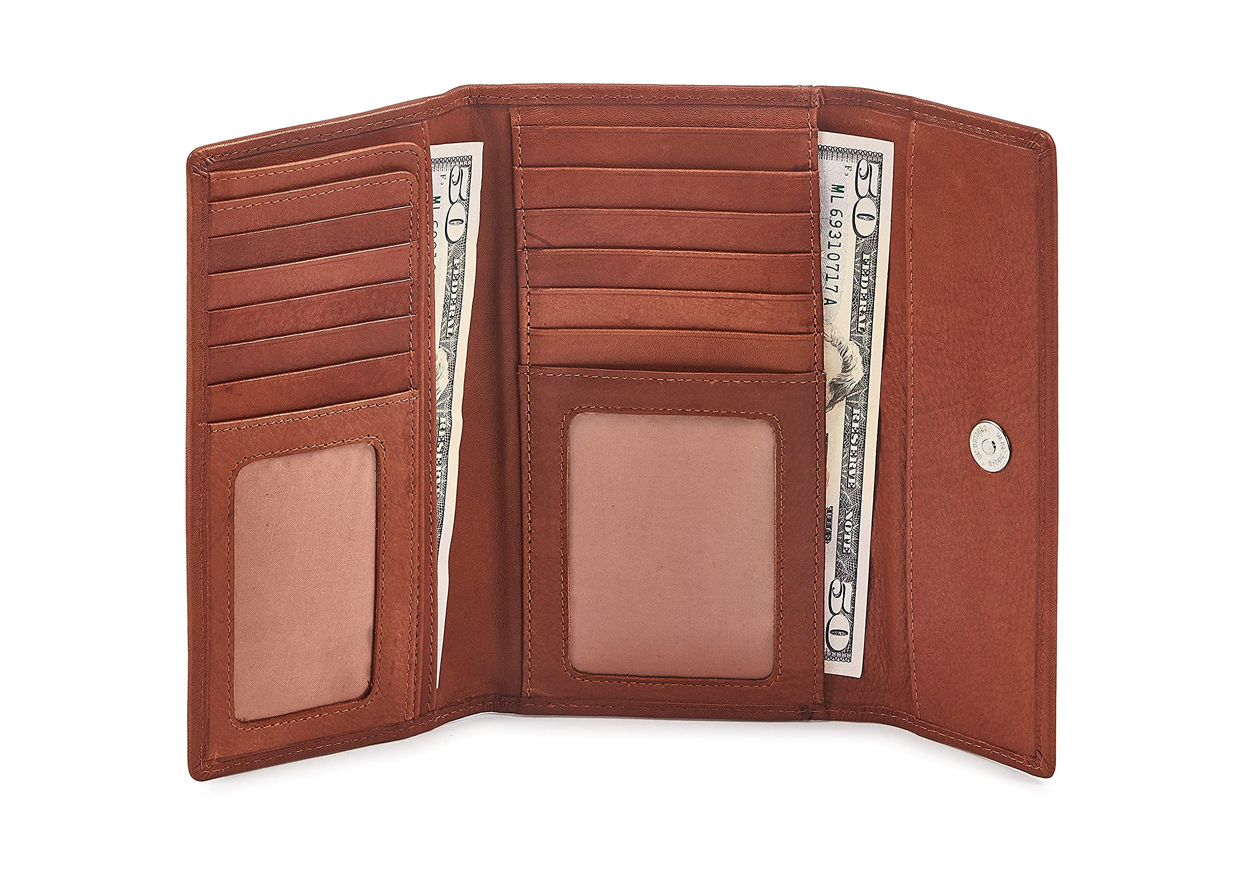 Zinda Genuine Leathers Women’s Wallet Purse Long Trifold Flap Over RFID Protection (Tan)