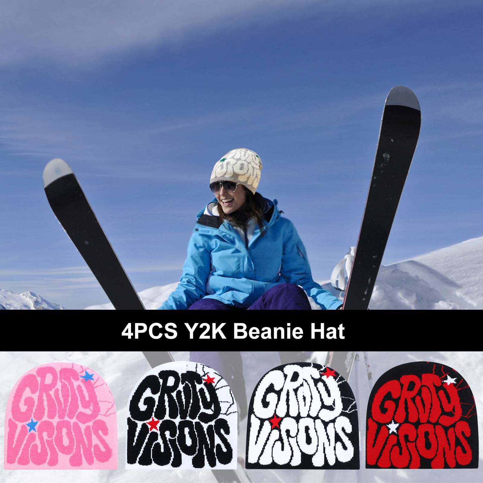 DKYM 4 Pcs Y2k Beanies Spider Web Beanie Y2k Hat Winter Knitted Hat for Women Men Graphic Beanie Pink Beanies Beanies Hats Men Designs Spider Beanie Y2k Accessories 5