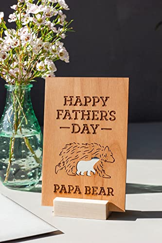 Happy Father's Day Papa Bear Wood Card [Handmade Gifts for Dad, Love, Birthday, Just Because]