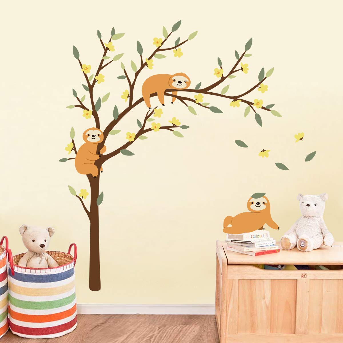 decalmile Large Tree and Sloths Wall Decals Kids Wall Stickers Baby Nursery Childrens Bedroom Wall Decor (Tree Size: 46 Inches)