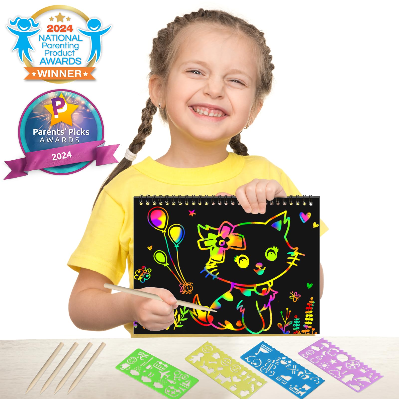 ZMLM Scratch Paper Art Craft Gift: 2 Pack Rainbow Scratch Set for Kids Drawing Coloring Craft Black Magic Art Supplies Kits Easter Basket Stuffers for Girls Boys Birthday Valentines Day Toys